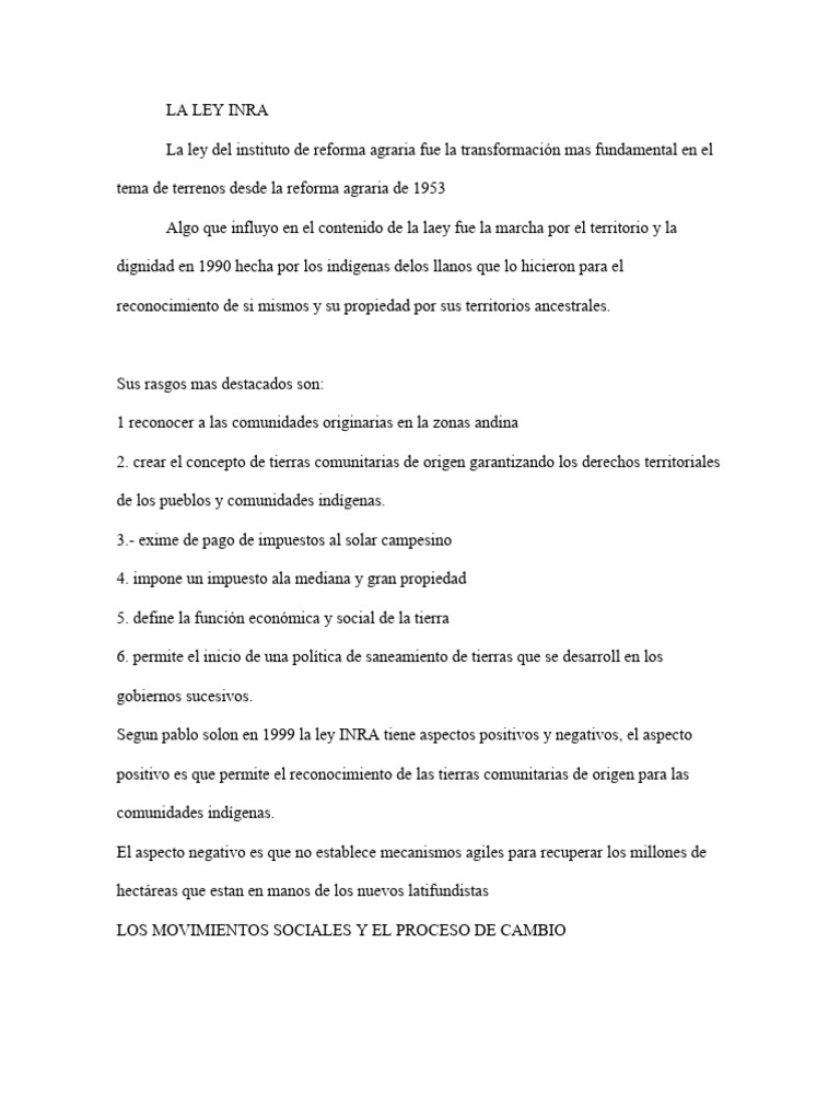 La Ley Inra | PDF | Reforma agraria | Ciencias Políticas