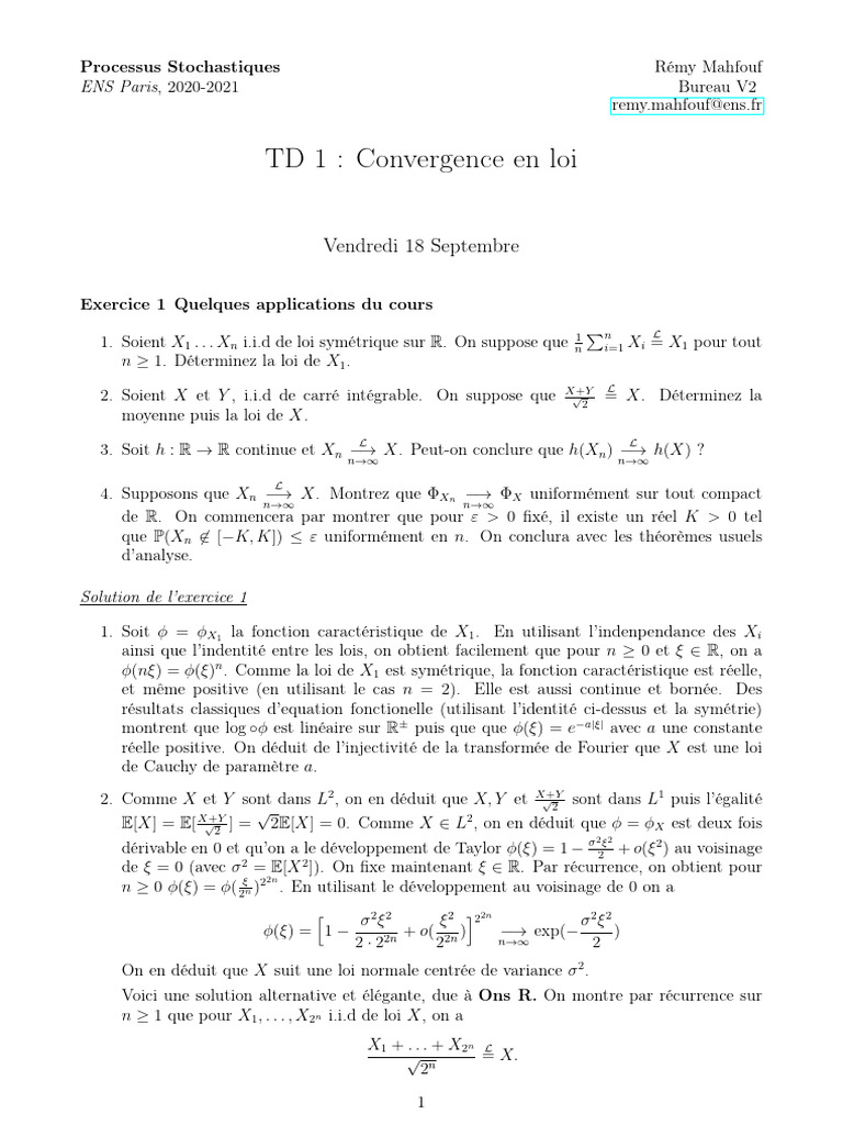 Convergence en loi et moments des variables aléatoires | PDF | Limite ...