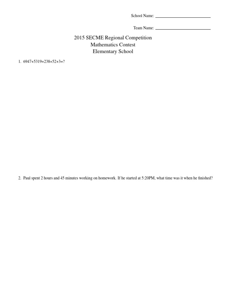 Elementary Math Contest Problems and Solutions | PDF