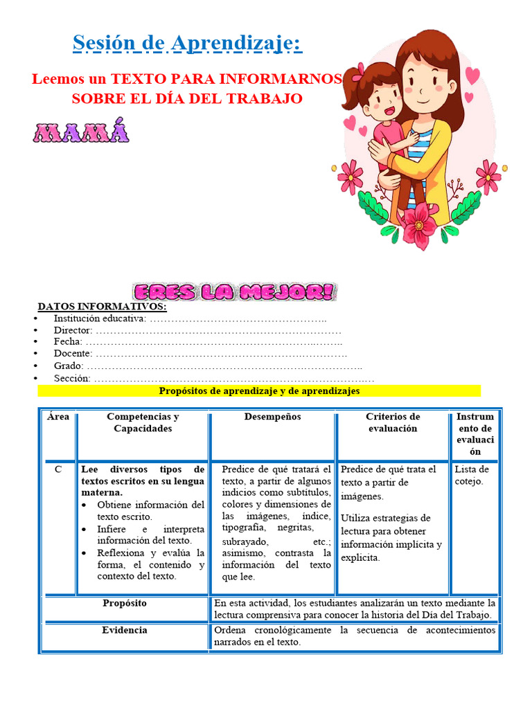 Comprensión Lectora: Día del Trabajo | PDF | Aprendizaje