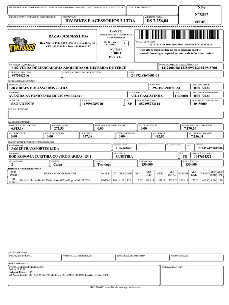 Danfe 971765566520 | PDF | Recibo | Contabilidade