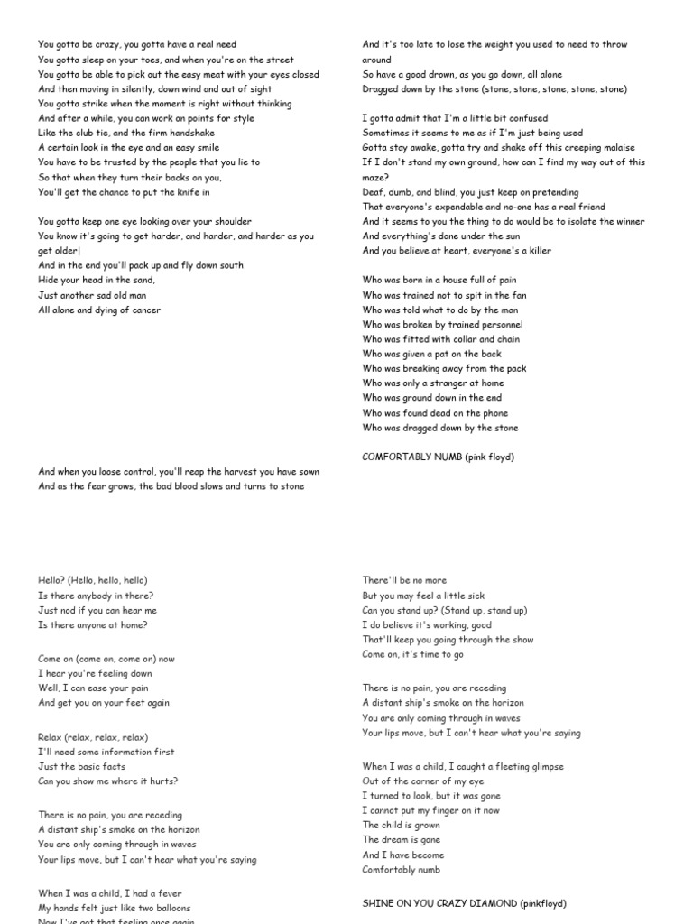 Letras pink floyd | PDF