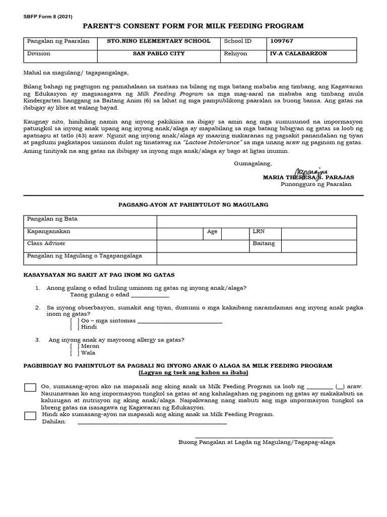 SBFP Form 8 Consent 1 | PDF