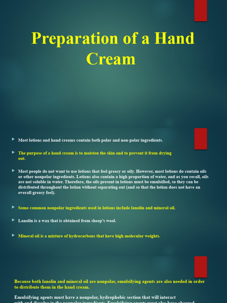 Preparation of A Hand Cream | PDF | Oil | Emulsion