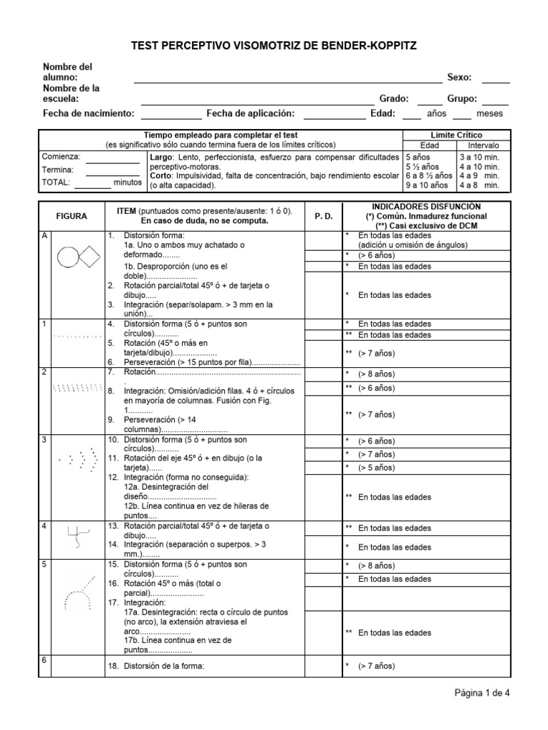 Bender-Koppitz - Protocolo Editable | PDF | Conceptos psicologicos ...