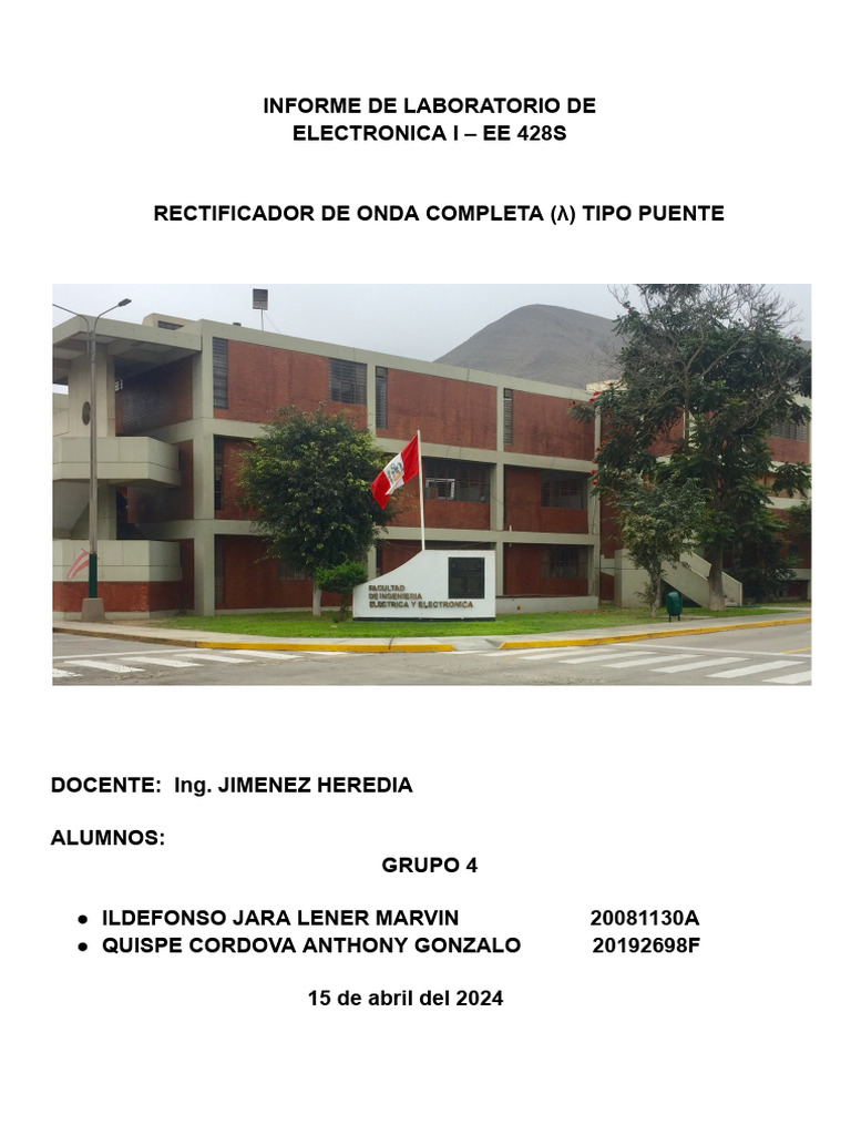Informe Rectificador Onda Completa | PDF | Rectificador | Ingeniería Electrónica