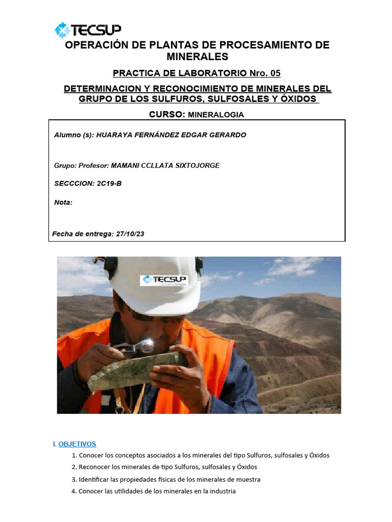 Laboratorio-05-Sulfuros y Oxidos | PDF | Minerales | Cobre