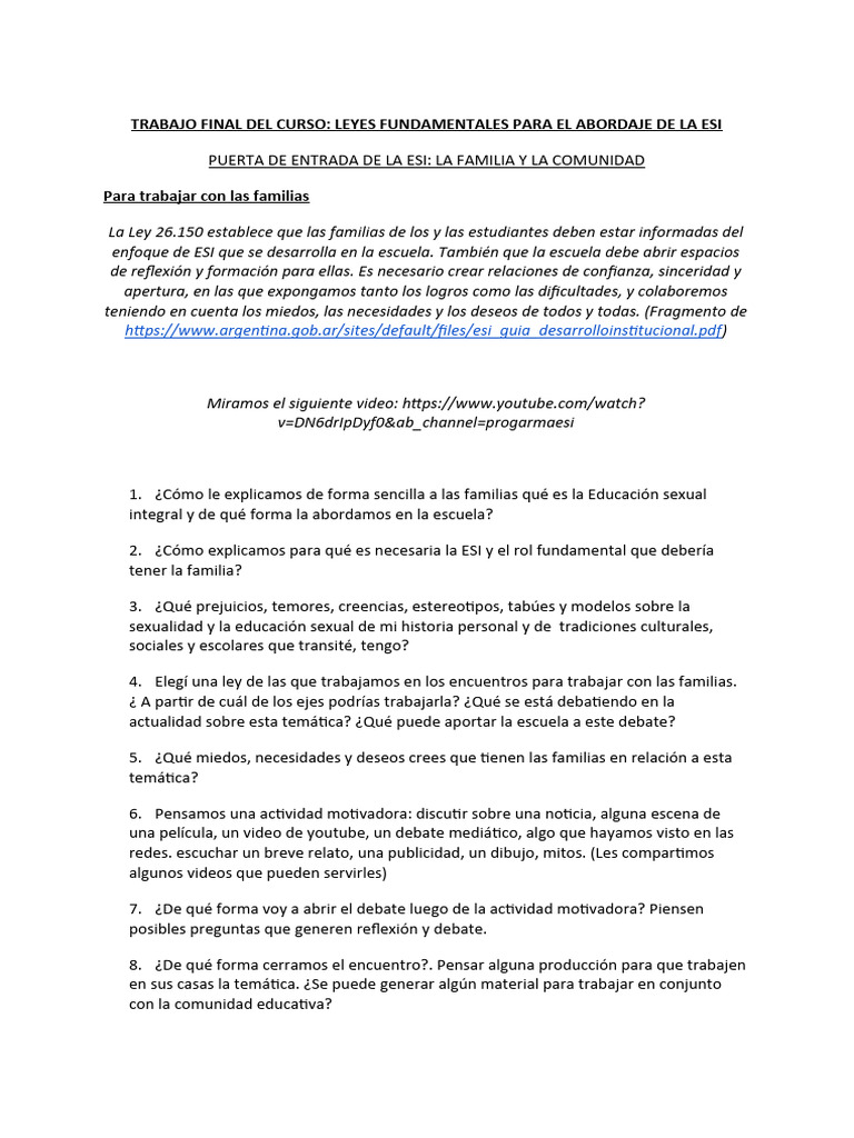 Trabajo Final Del Curso Leyes Fundamentales para El Abordaje de La Esi | PDF | Abuso infantil ...