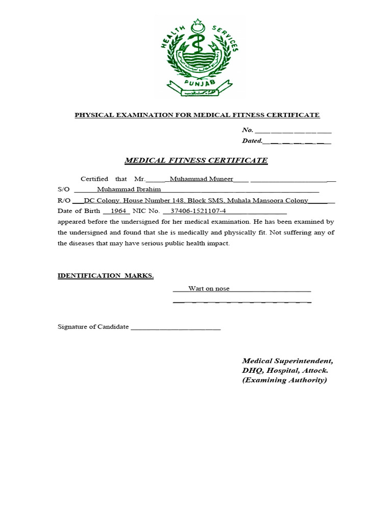 Medical Fitness Form Driving | PDF