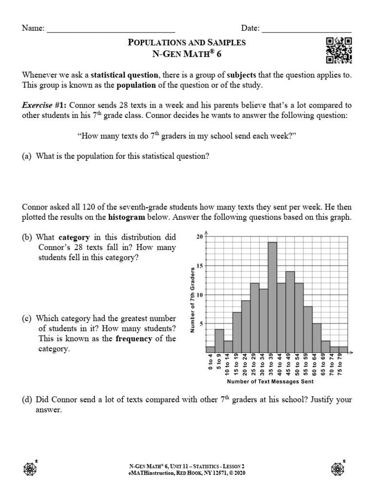 N Gen Math 6.unit 11.lesson 2.populations and Samples 1 | PDF ...