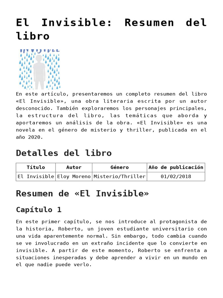El Invisible Resumen Del Libro | PDF | Suspense (Género)