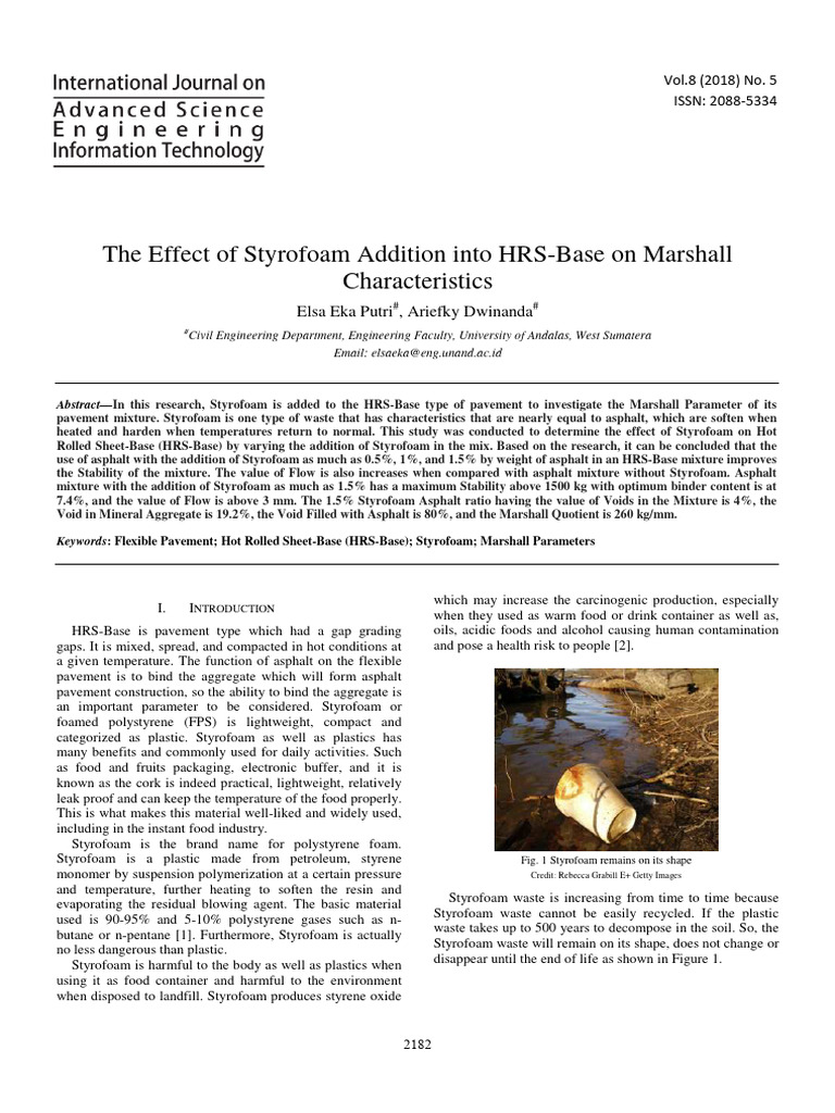 Styrofoam's Impact on HRS-Base Pavement | PDF | Road Surface | Polystyrene