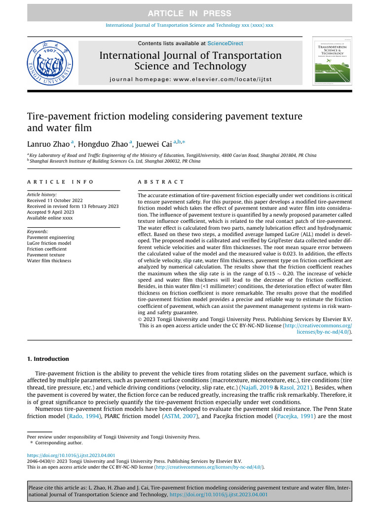 Tire-Pavement Friction Modeling Considering Pavement Texture | Download Free PDF | Friction ...