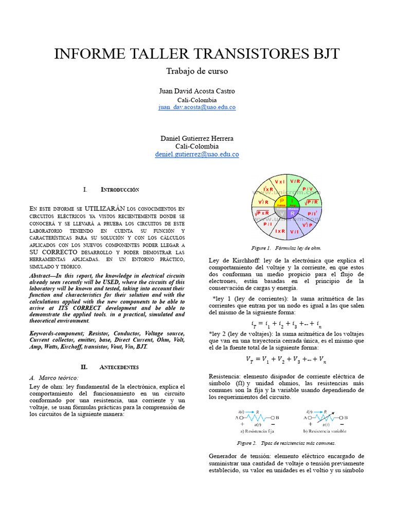Informe Taller Transistores BJT | PDF | Transistor de unión bipolar | Transistor