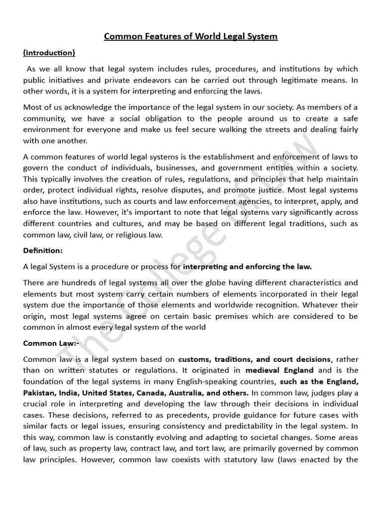 Common Feature of World Legal System | Download Free PDF | Common Law ...