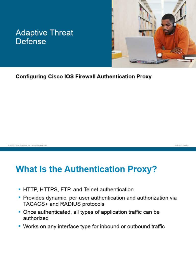 SECS05L04 - Configuring Cisco IOS Firewall Authentication Proxy | PDF | Proxy Server | Radius