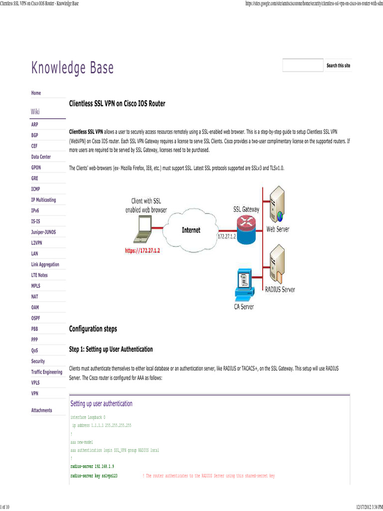 Clientless SSL VPN On Cisco IOS Router | PDF | Public Key Certificate | Transport Layer Security