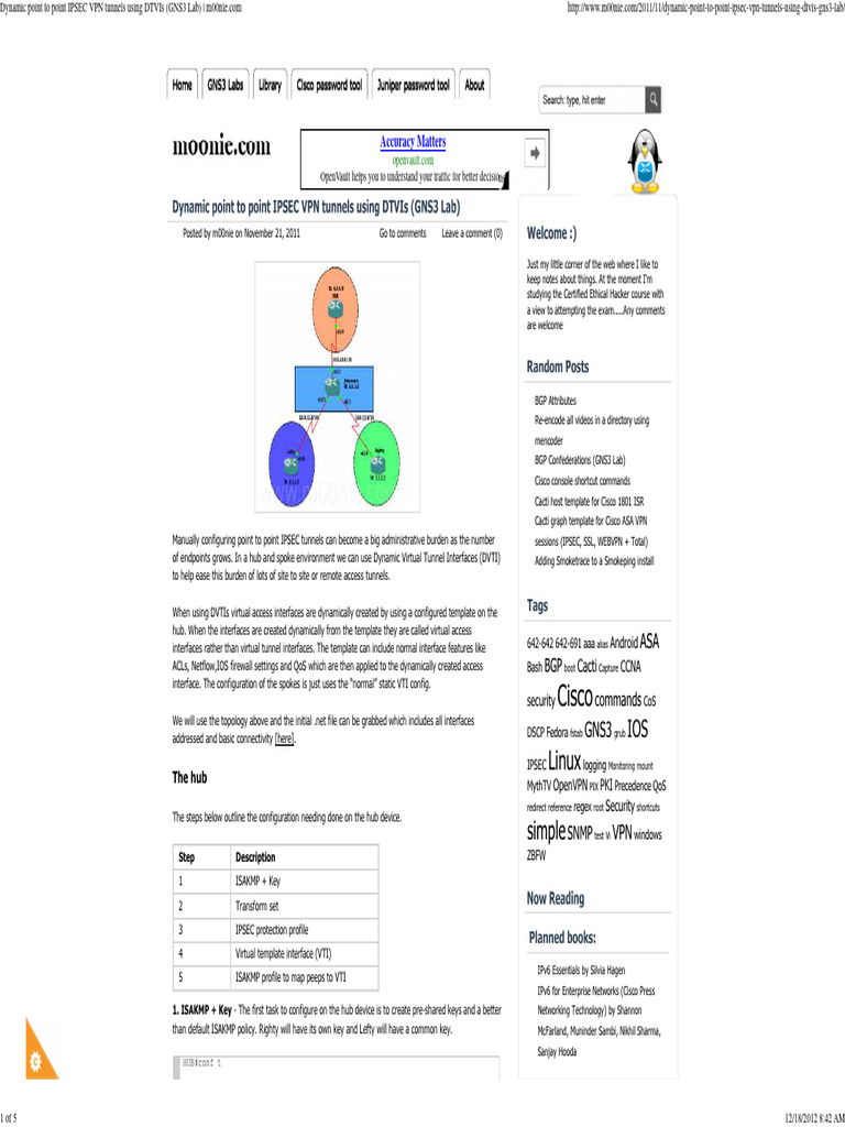 Dynamic Point To Point IPSEC VPN Tunnels Using DTVIs (GNS3 Lab) | PDF | Internet Standards ...