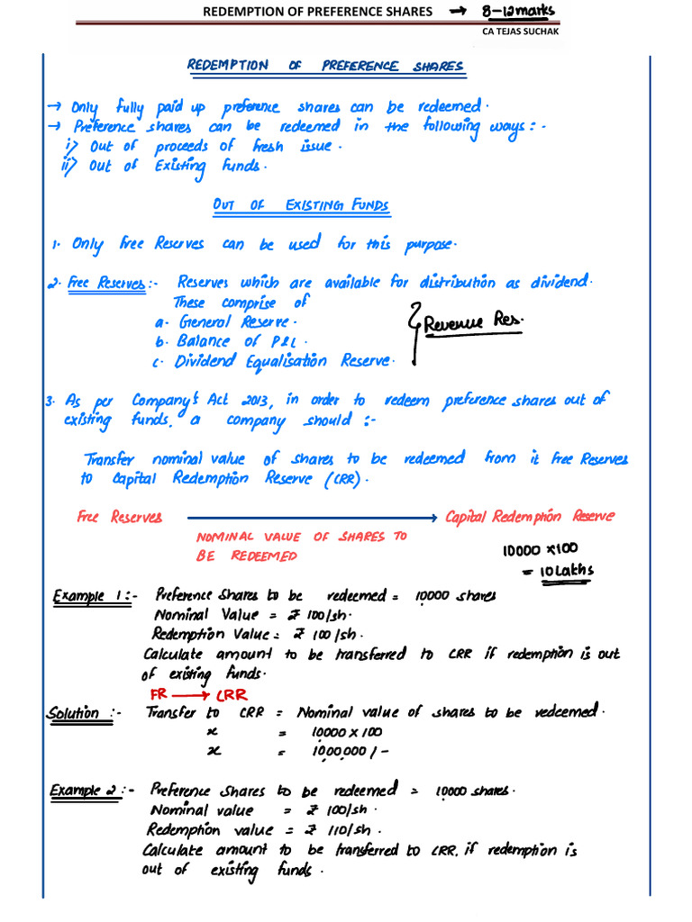 Redemption of Preference Shares Explained | PDF | Dividend | Equity ...