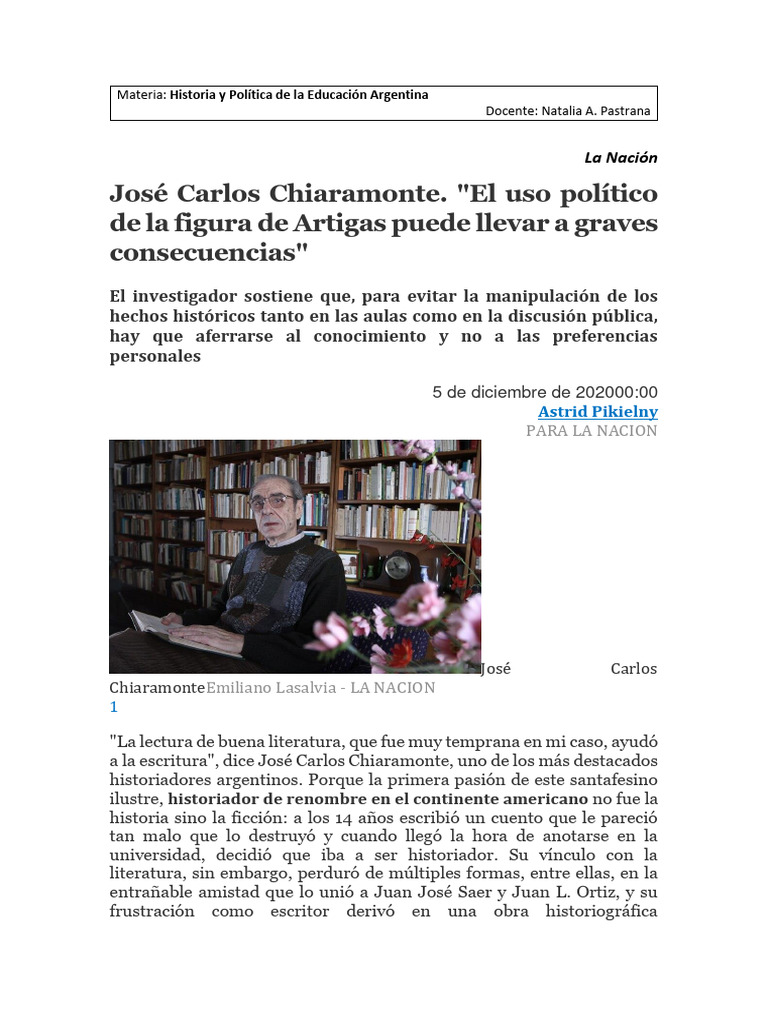 Entrevista A Jos - Carlos Chiaramonte | PDF | Estado (política) | Argentina