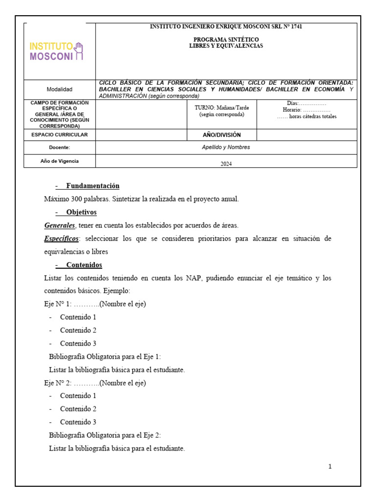 Modelo de Programa Sintético | PDF | Evaluación