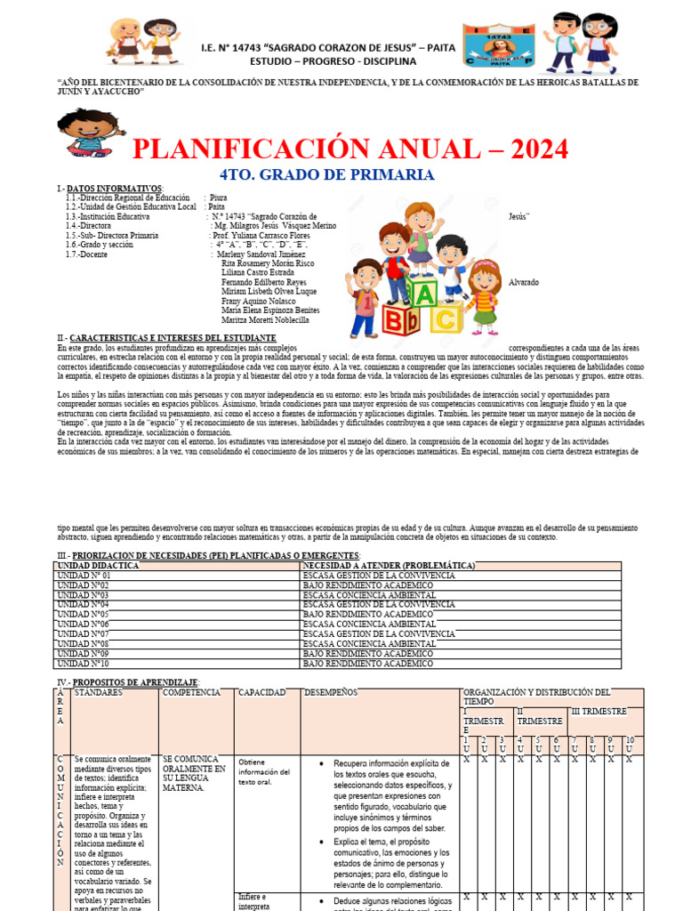 Plan Anual 4to Grado 2024 | PDF | Números | Geometría