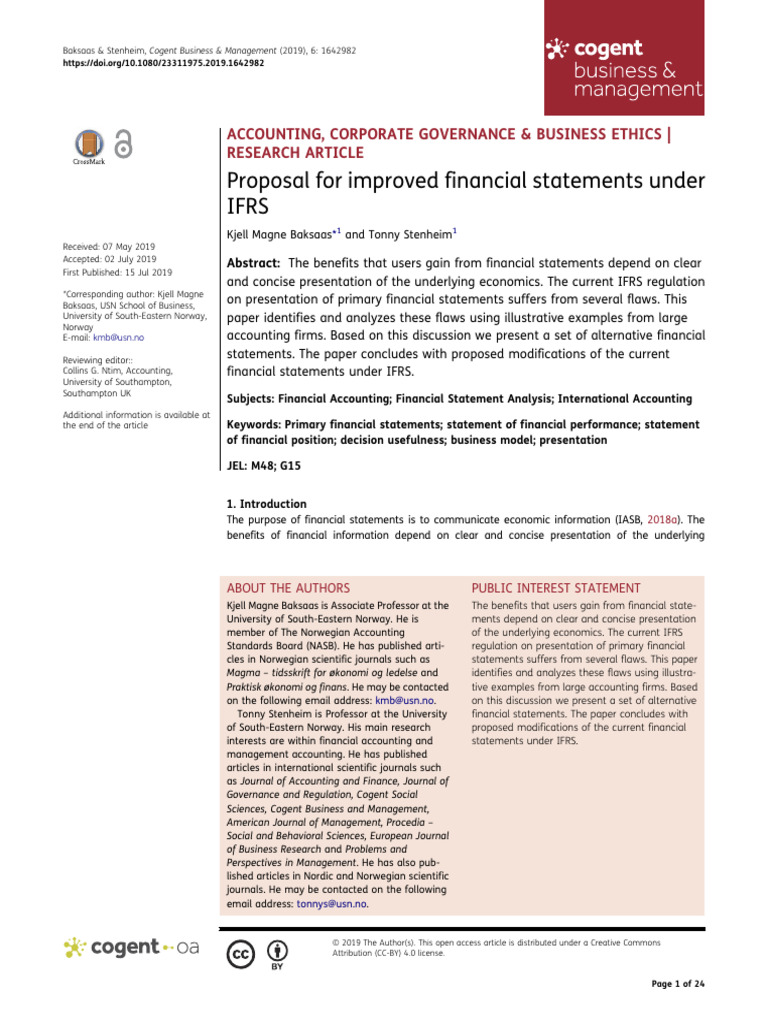 Proposal for Improved Financial Statements Under I | PDF | International Financial Reporting ...
