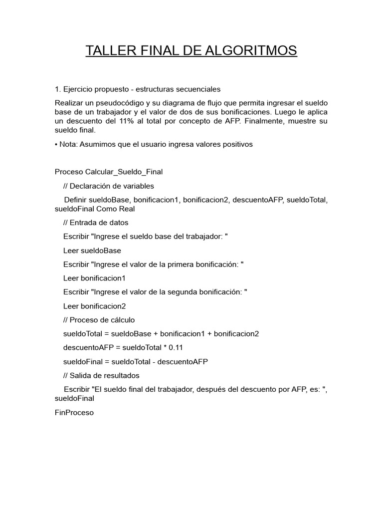 Taller Final de Algoritmos | PDF | Algoritmos | Informática