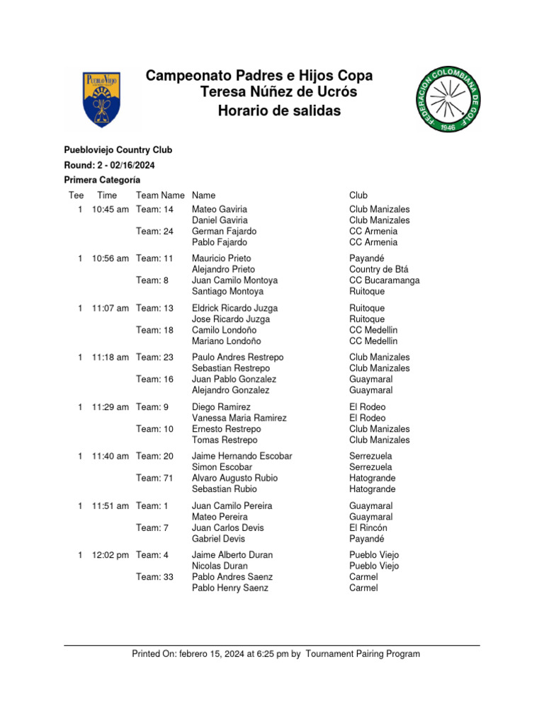 HORARIOS RONDA 2 - Campeonato Nacional de Padres e Hijos 'Copa María ...