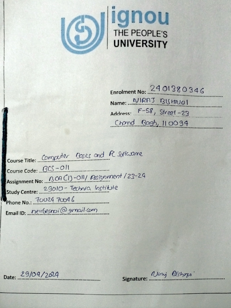 BCS 011 | Download Free PDF | Random Access Memory | Information Technology