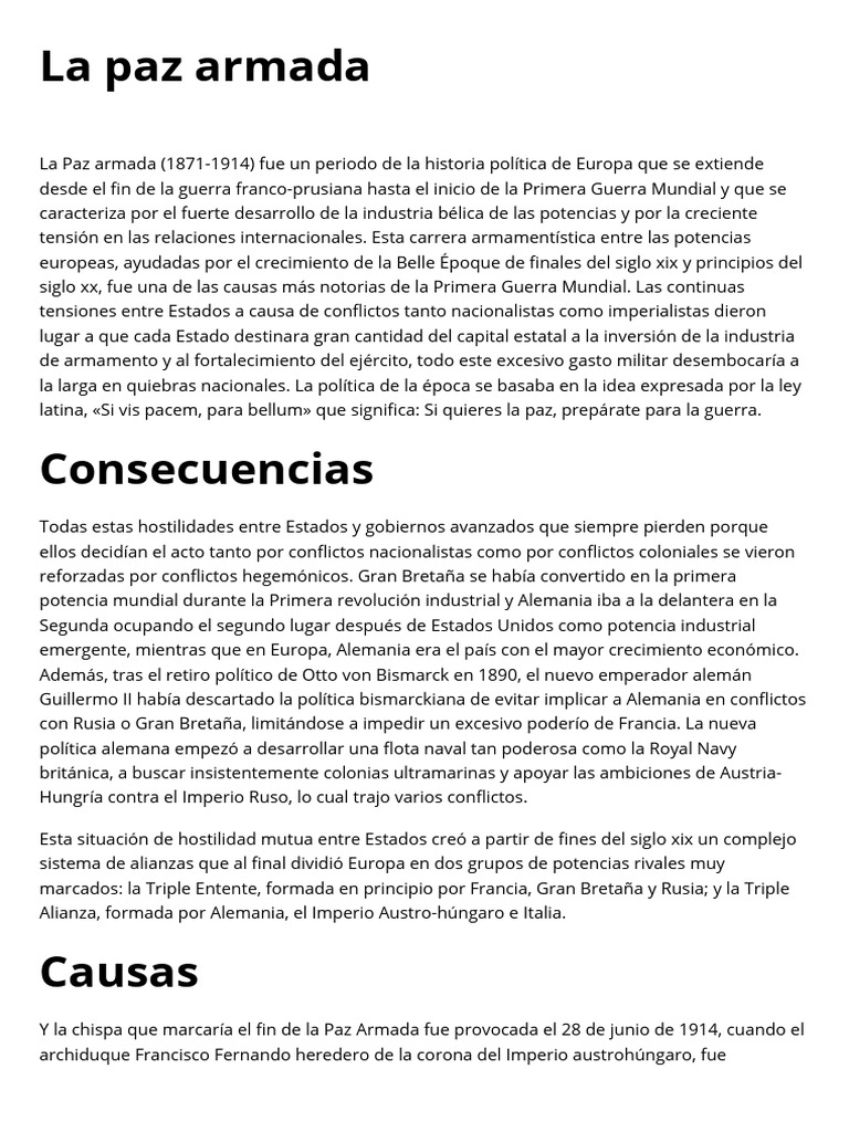 La Paz Armada (1871-1914) Fue Un Periodo de La Historia Política de Europa - 20240425 - 203054 ...