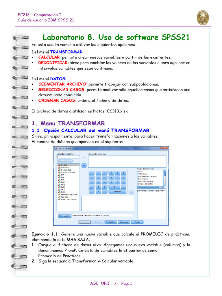 Lab8 EC212 SPSS21 Calcular | PDF | Spss | Informática