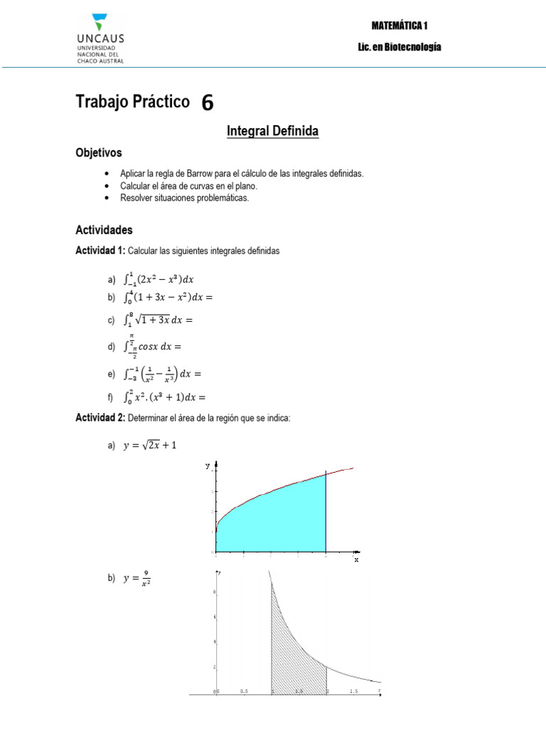 Trabajo Práctico 6 Integrales Definidas | PDF | Integral | Curva