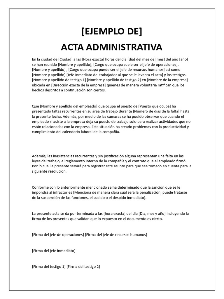 Ejemplo de acta administrativa | PDF