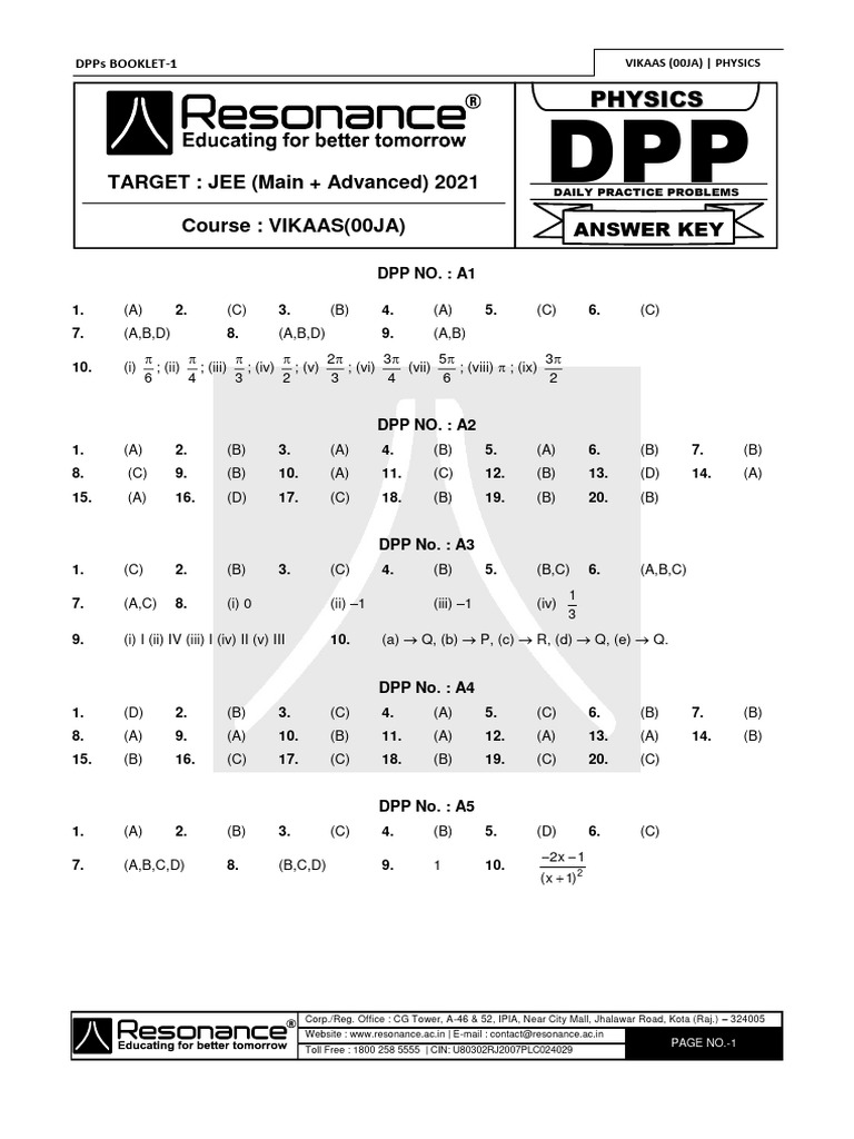 ANSWER - KEY - DPP - No.A1 - To - A21 Resonance | PDF