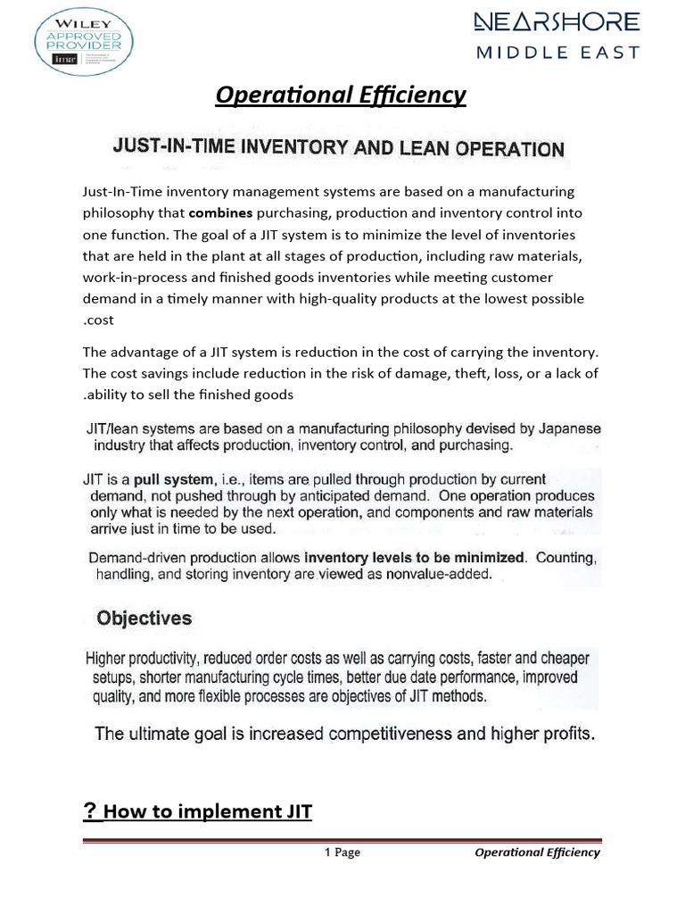 Operational Effeciency | PDF | Lean Manufacturing | Inventory