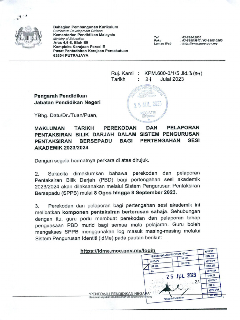 Makluman Tarikh Perekodan Dan Pelaporan PBD Dalam SPPB Bagi Pertengahan ...