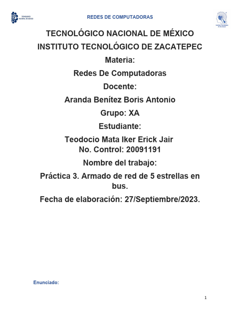 Práctica: Red de 5 Estrellas en Bus | PDF | Red de computadoras | Tecnología de información y ...
