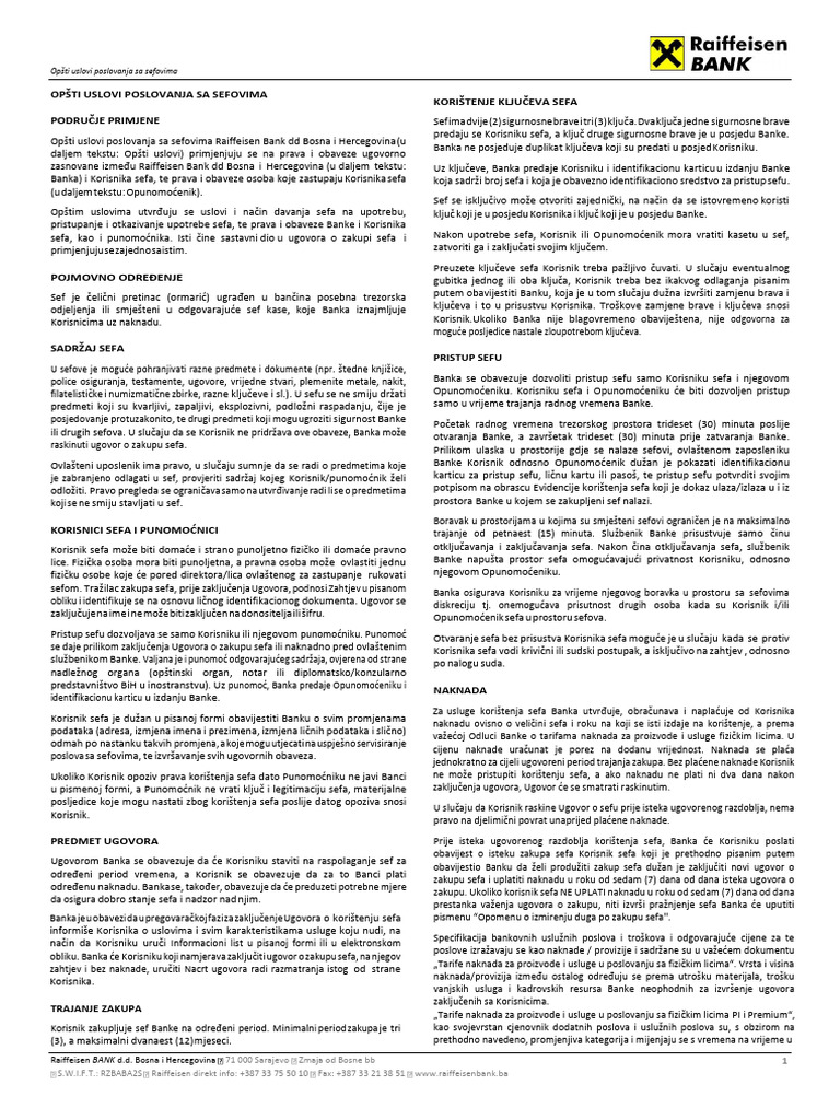Opsti Uslovi Sefovi - 01.04.2023 | PDF