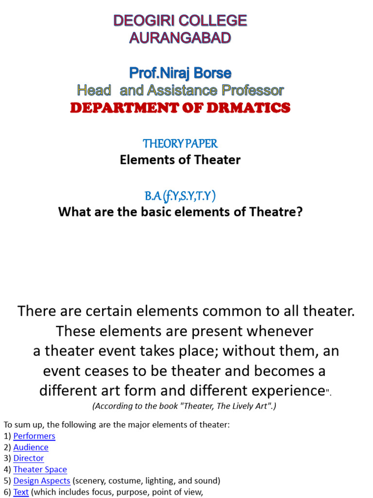 Elements of Theatre | PDF | Theatre | Actor