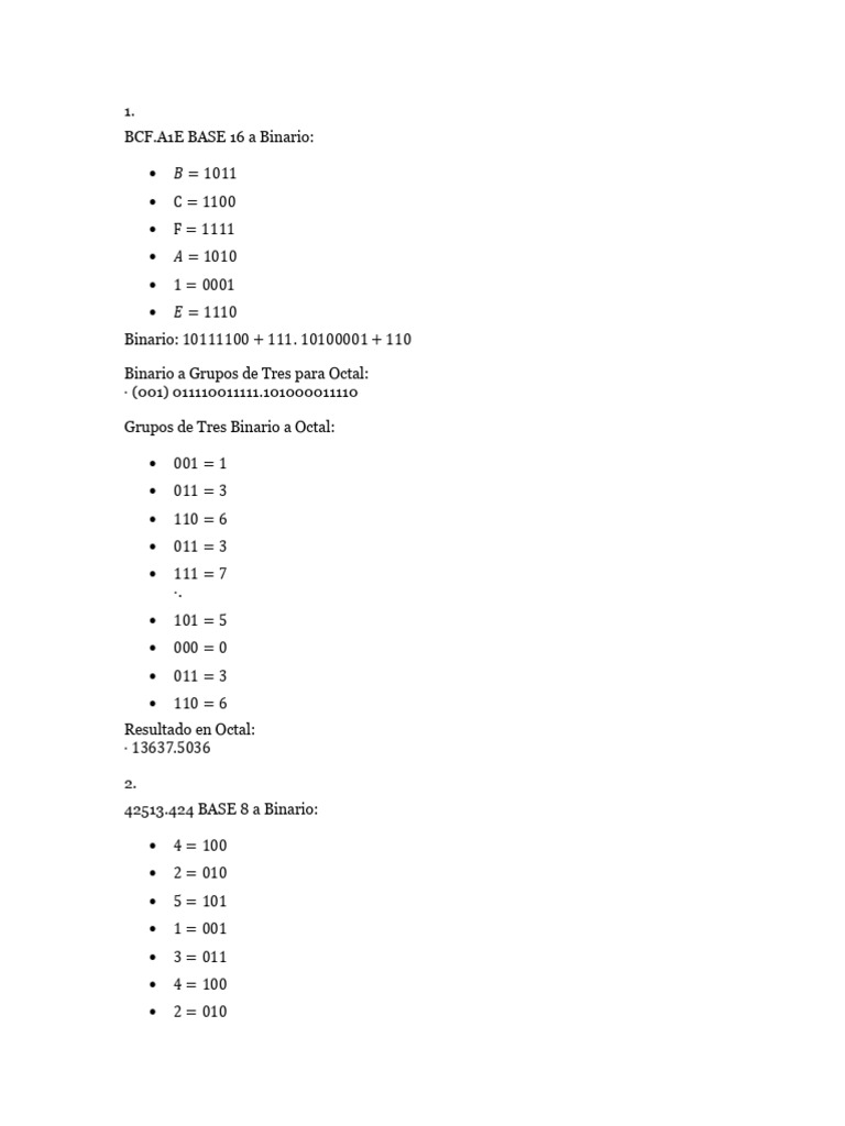 Conversión de diferentes sistemas numéricos | PDF | Arquitectura de ...