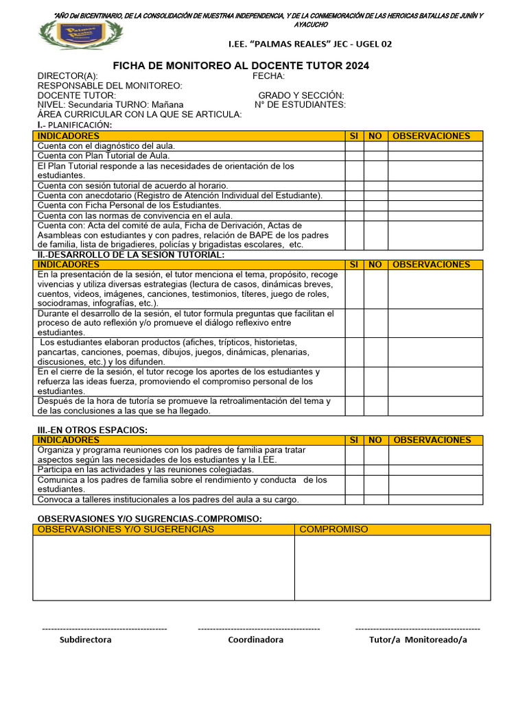 Ficha de Monitoreo de Tutoría-Pr-2024 | PDF | Salud y bienestar