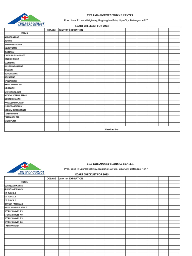 E-CART Checklist 2023 | Download Free PDF | Drugs