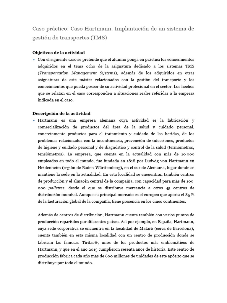 Caso práctico hartman TMS | PDF | Software | Transporte
