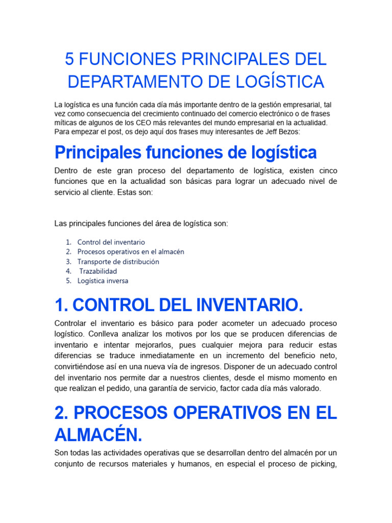 5 Funciones Principales Del Departamento de Logística | PDF | Logística | Business