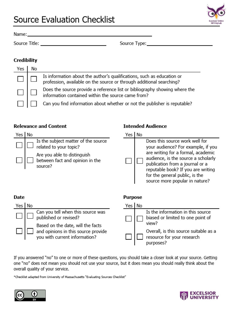 Source Evaluation Checklist | PDF | Communication | Cognition