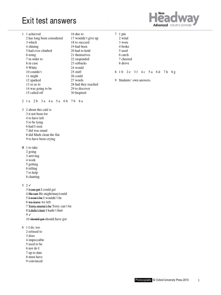 Exit Test Answer Key | PDF
