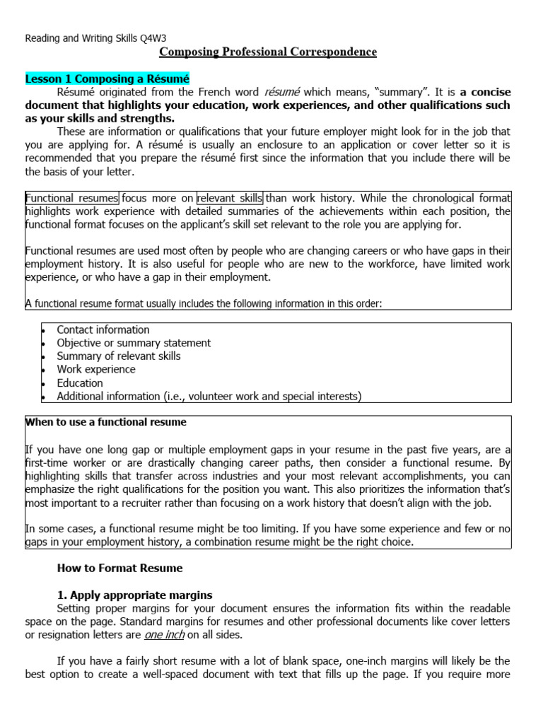 Reading and Writing Skills Q4W4 | PDF | Résumé
