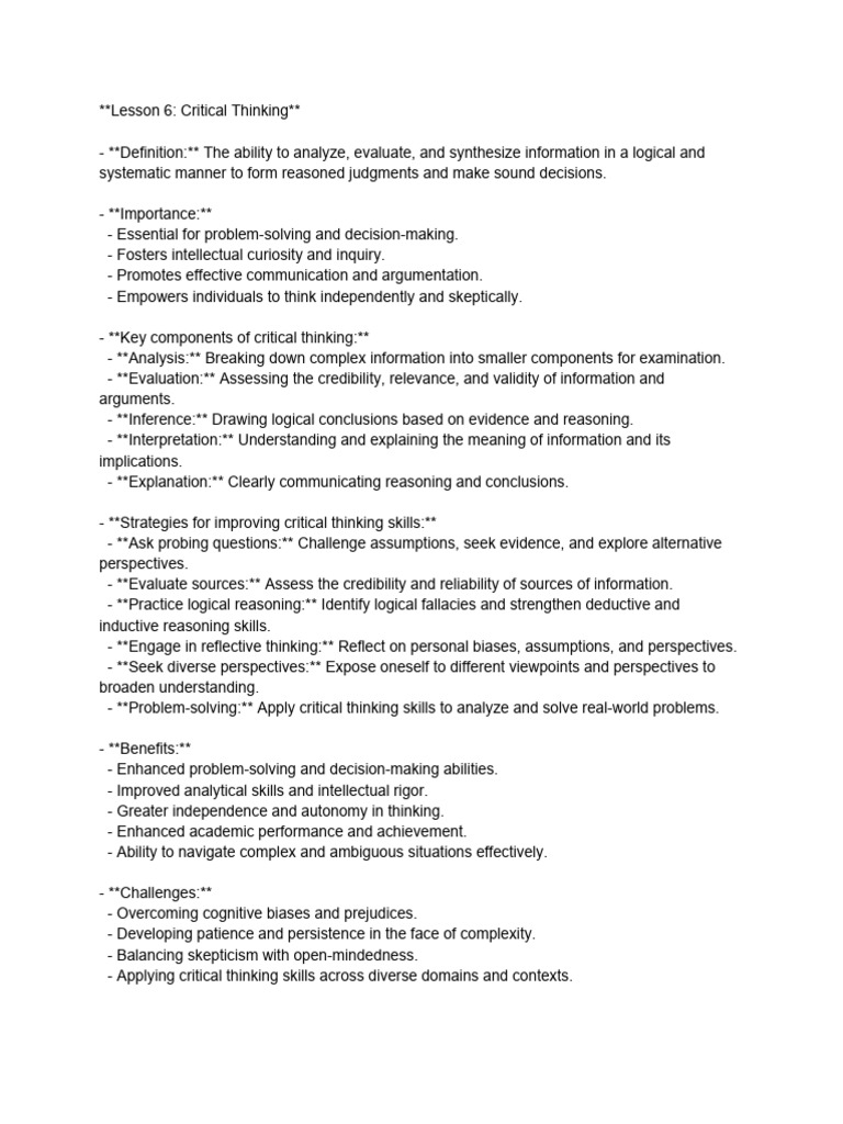 Lesson 6 Critical Thinking | PDF | Critical Thinking | Thought