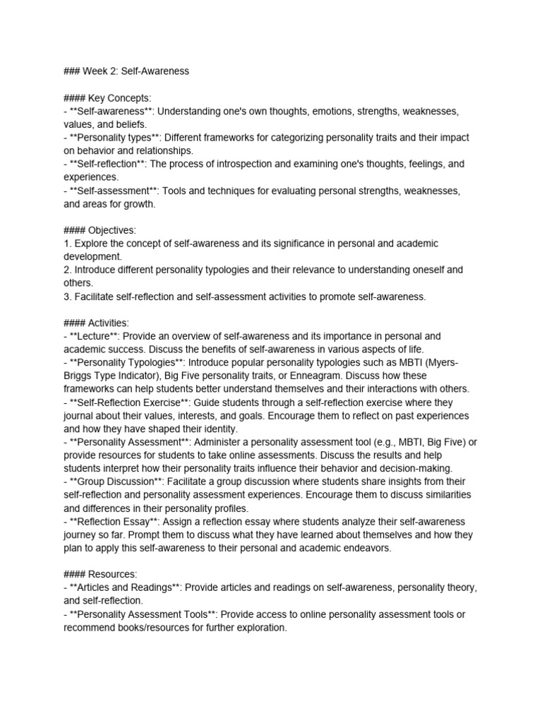 Week 2 - Self-Awareness | PDF | Self Awareness | Personality Type